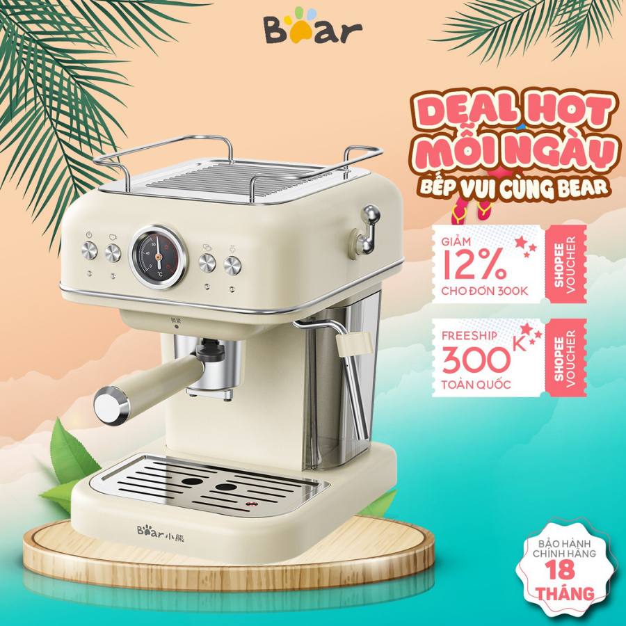 Máy pha cà phê espresso tự động Bear KFJ-E12R5 1.2L, Áp suất 20 BAR ,950W, Tạo bọt sữa, BH 18 ...