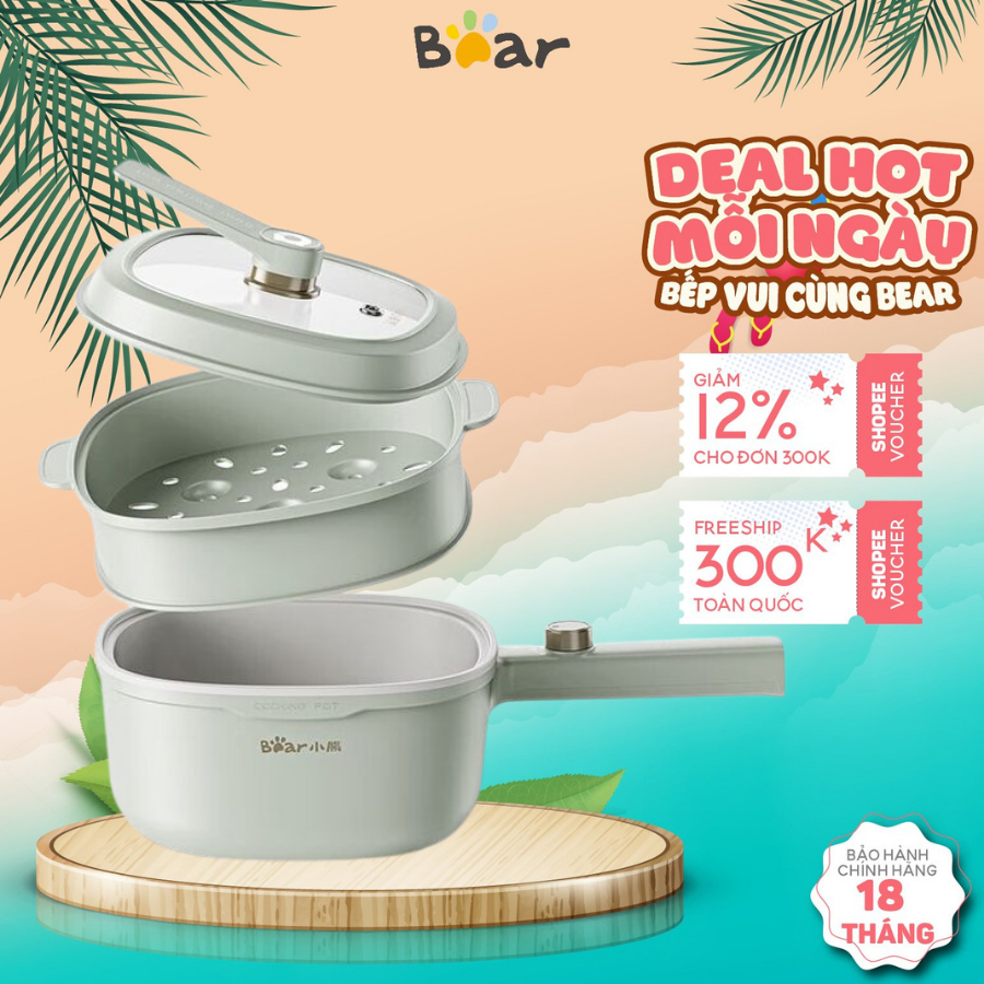 Nồi lẩu điện mini đa năng 3L Bear DRG-E30N2 (kèm khay hấp) -1000W- Lớp ...