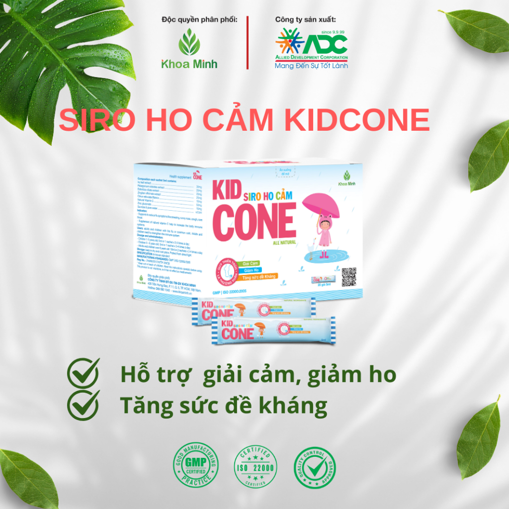 Siro ho Kidcone- Giảm ho, giải cảm, tăng sức đề kháng- Hộp 20 gói x5ml ...