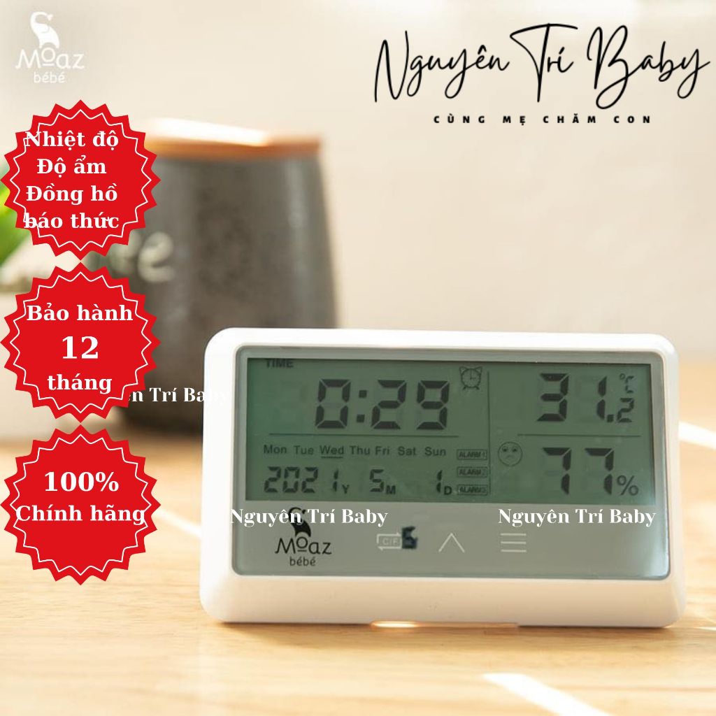 Nhiệt ẩm kế đa năng Moaz bebe MB027 có nhiệt độ, độ ẩm, ngày giờ, thời ...