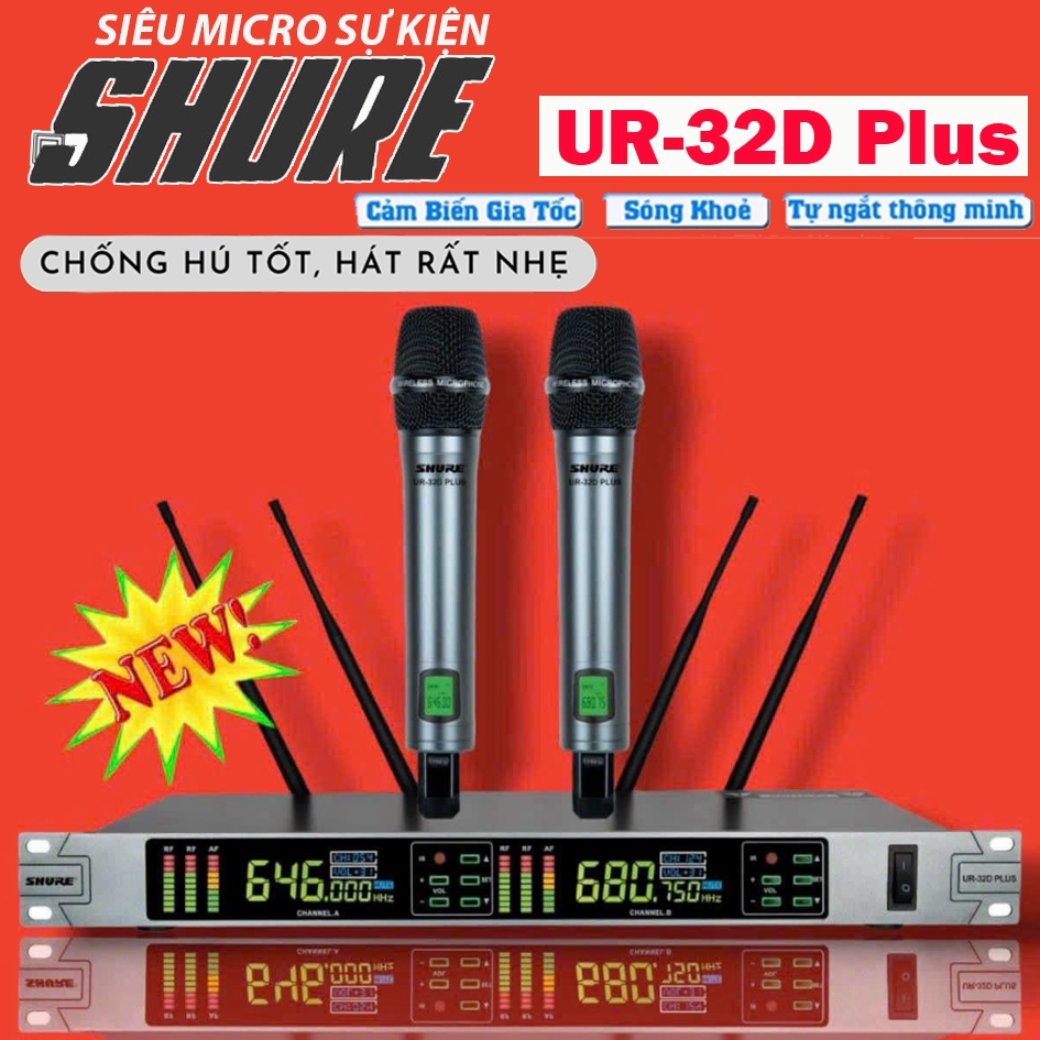 Micro Karaoke Không Dây SHURE UR-32D Plus Mới 2024, Cảm Biến Tự Ngắt ...