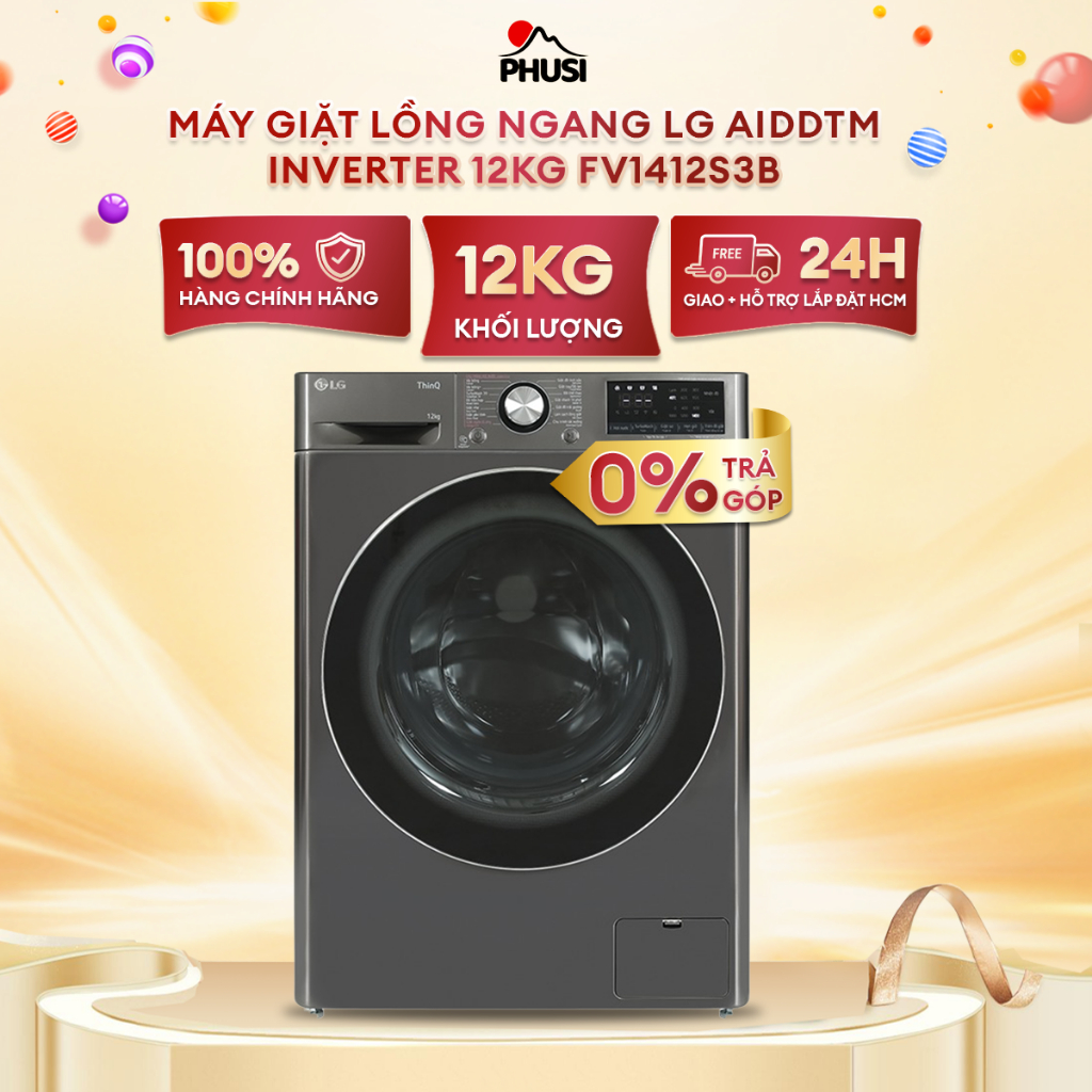 [FV1412S3B] Máy giặt lồng ngang LG AIDDTM Inverter 12kg màu đen MODEL ...