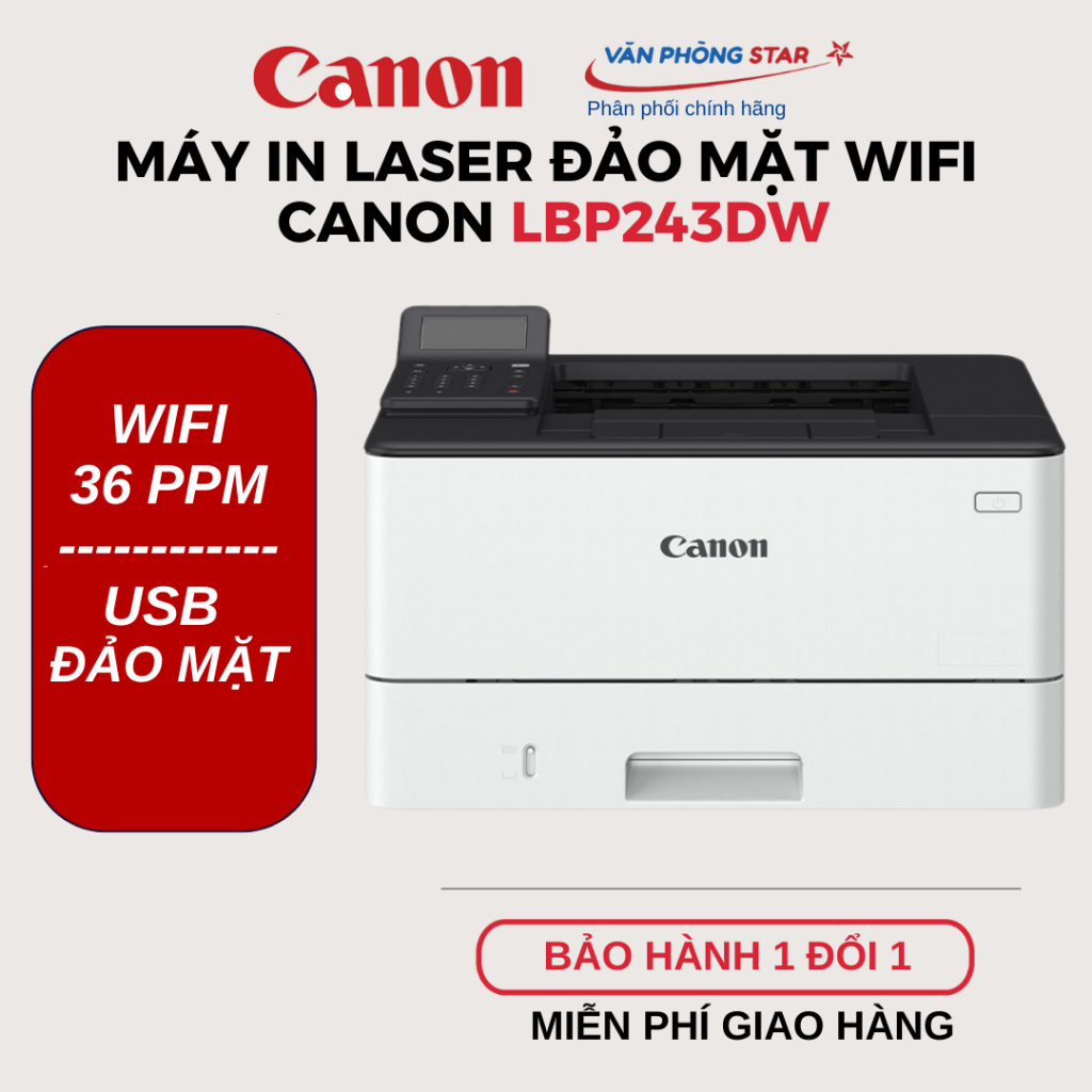 Máy in laser đen trắng Canon LBP 243DW đơn năng (USB, Lan, Wifi, Duplex ...