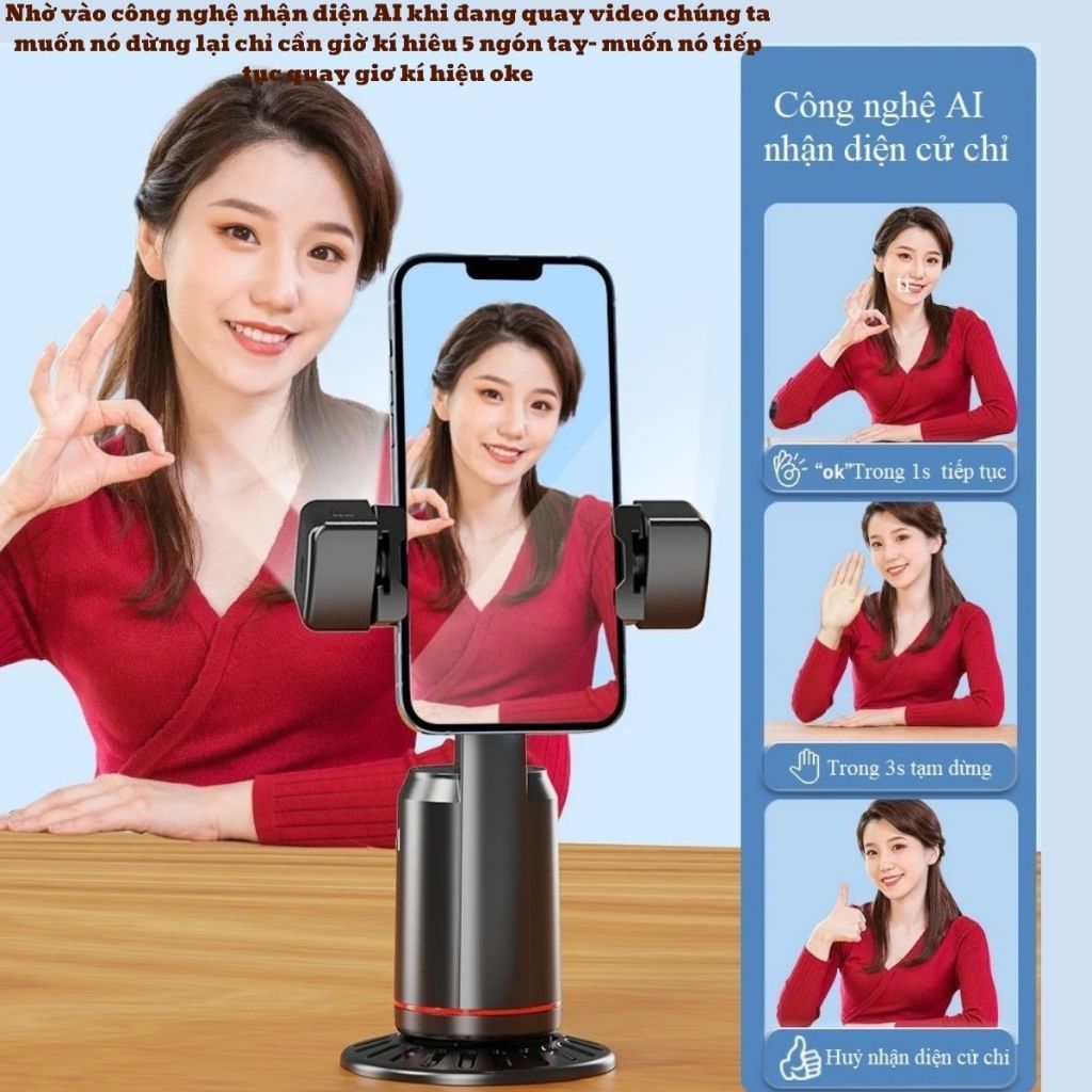 Giá đỡ điện thoại Gimbal Q02 + Q04 AI tự xoay 360° nhận diện khuôn mặt & cử chỉ, phù hợp phát ...