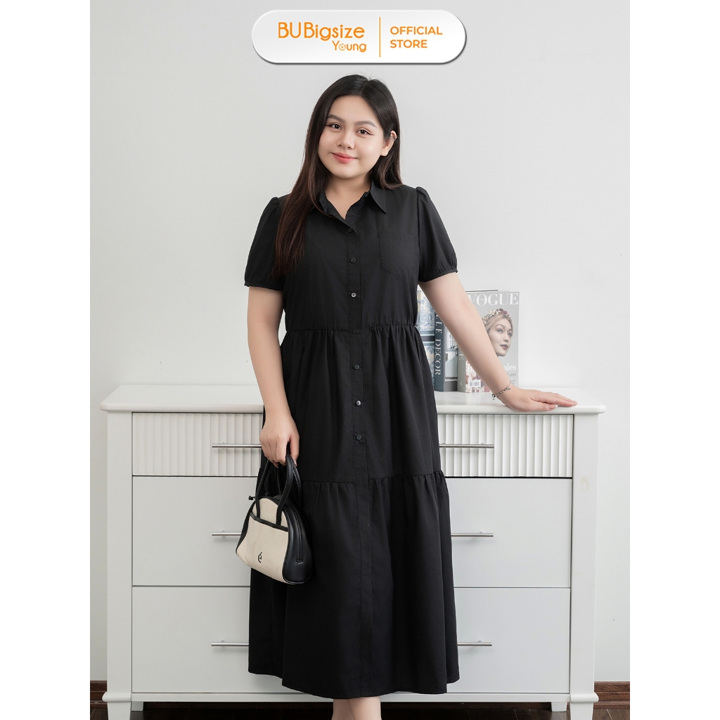 Đầm sơ mi dáng dài nhún 2 tàng bèo BIGSIZE (55kg đến 95kg) – 24HYD157 ...