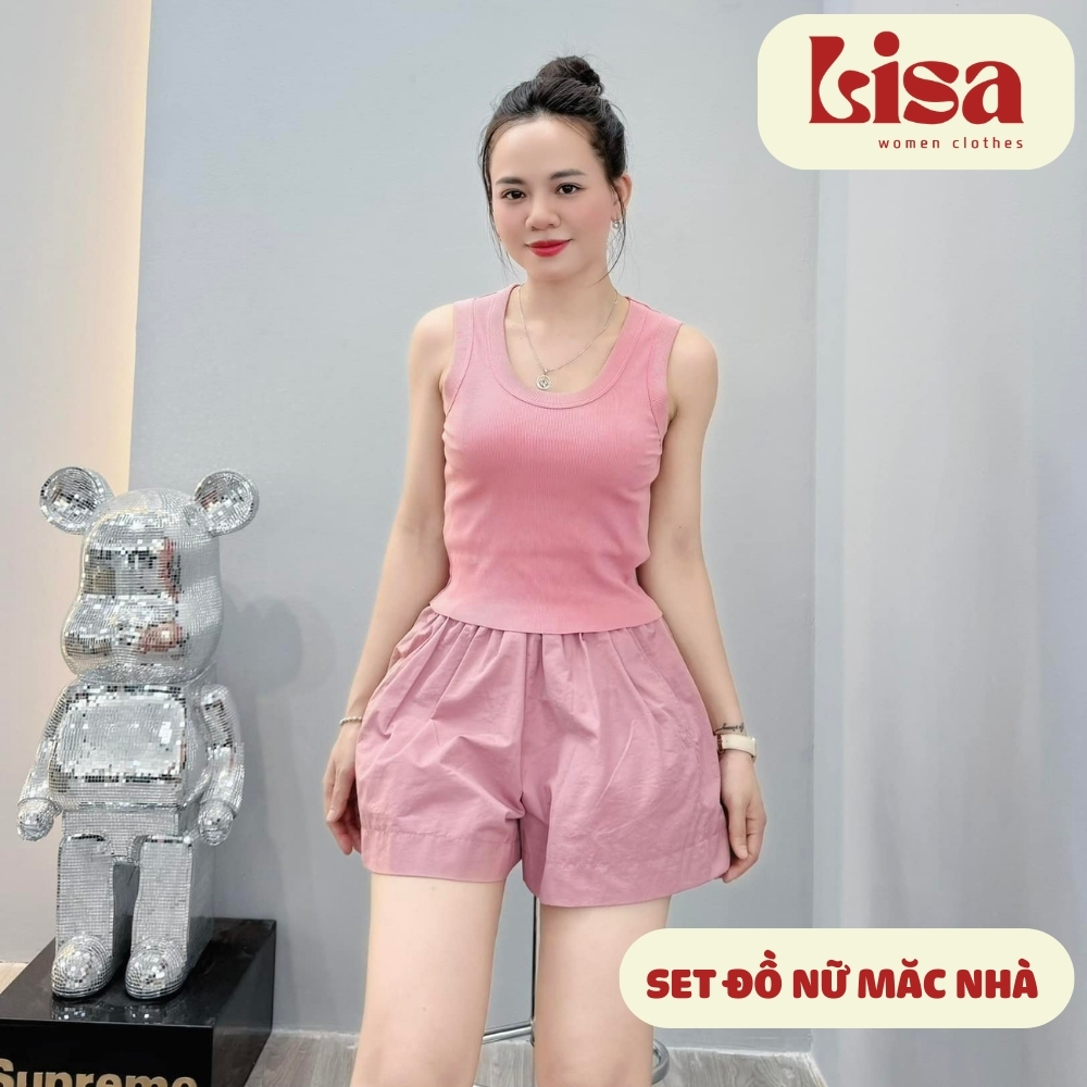 Set đồ bộ quần short đùi áo sát nách nữ vải thun gân QA07, Đồ bộ nữ tăm lạnh màu trơn mặc nhà ...