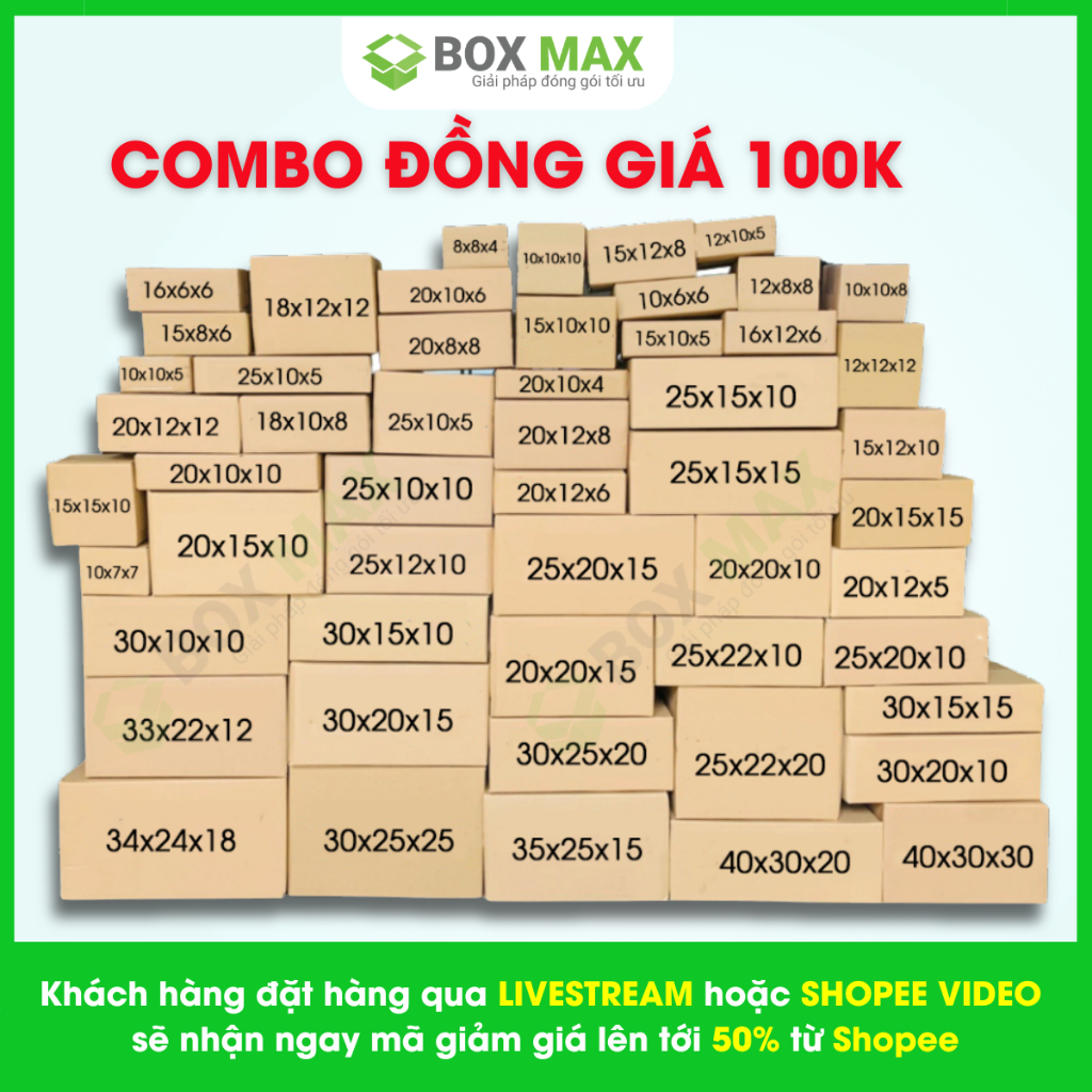 COMBO Hộp carton đóng hàng đồng giá 100K, hộp giấy gói hàng giá rẻ - Boxmax | Shopee Việt Nam