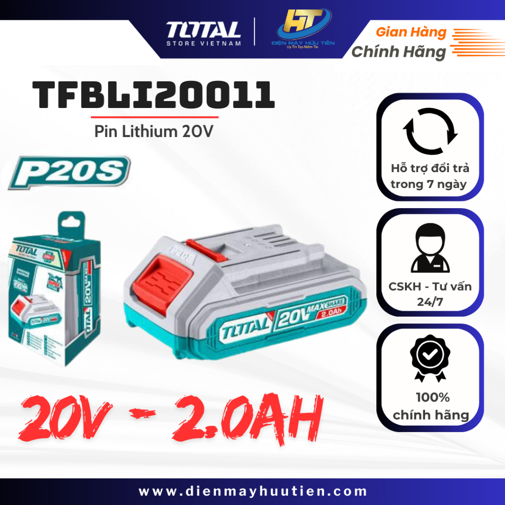 Pin Lithium-Ion 20V/2.0Ah TOTAL TFBLI20011 (SUPER SELECT) | Shopee Việt Nam