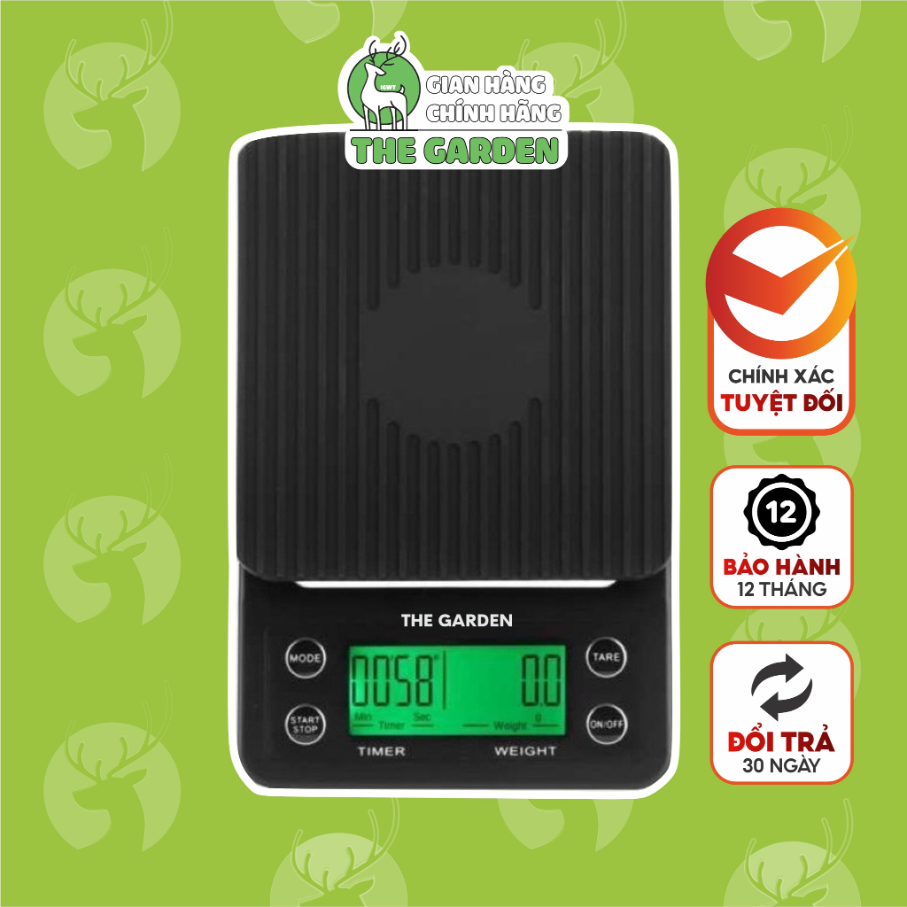 Cân tiểu ly điện tử nhà bếp mini THE GARDEN TIMER bấm giờ định lượng 0.1g - 3kg, cân pha cà phê ...