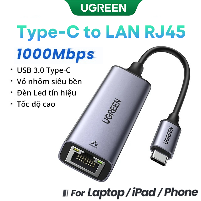 Cáp chuyển đổi USB Type-C sang LAN 10/100/1000 Mbps C to Lan RJ45 1Gbs ...