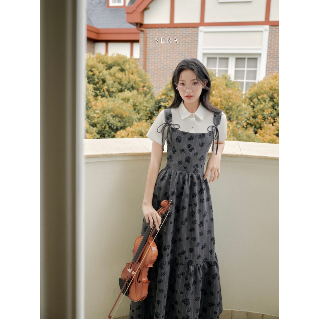 SERA - Set váy 2 dây hoa hồng Rosie và sơ mi trắng Croptop Katy (TÁCH ...