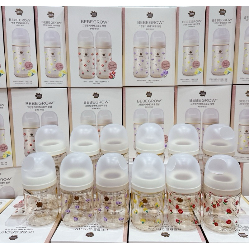 Bình sữa trơn, hoạ tiết/ núm ti GREEN FINGER, BEBEGROW Nhựa PPSU Hàn Quốc 160ml/280ml chọn núm ...
