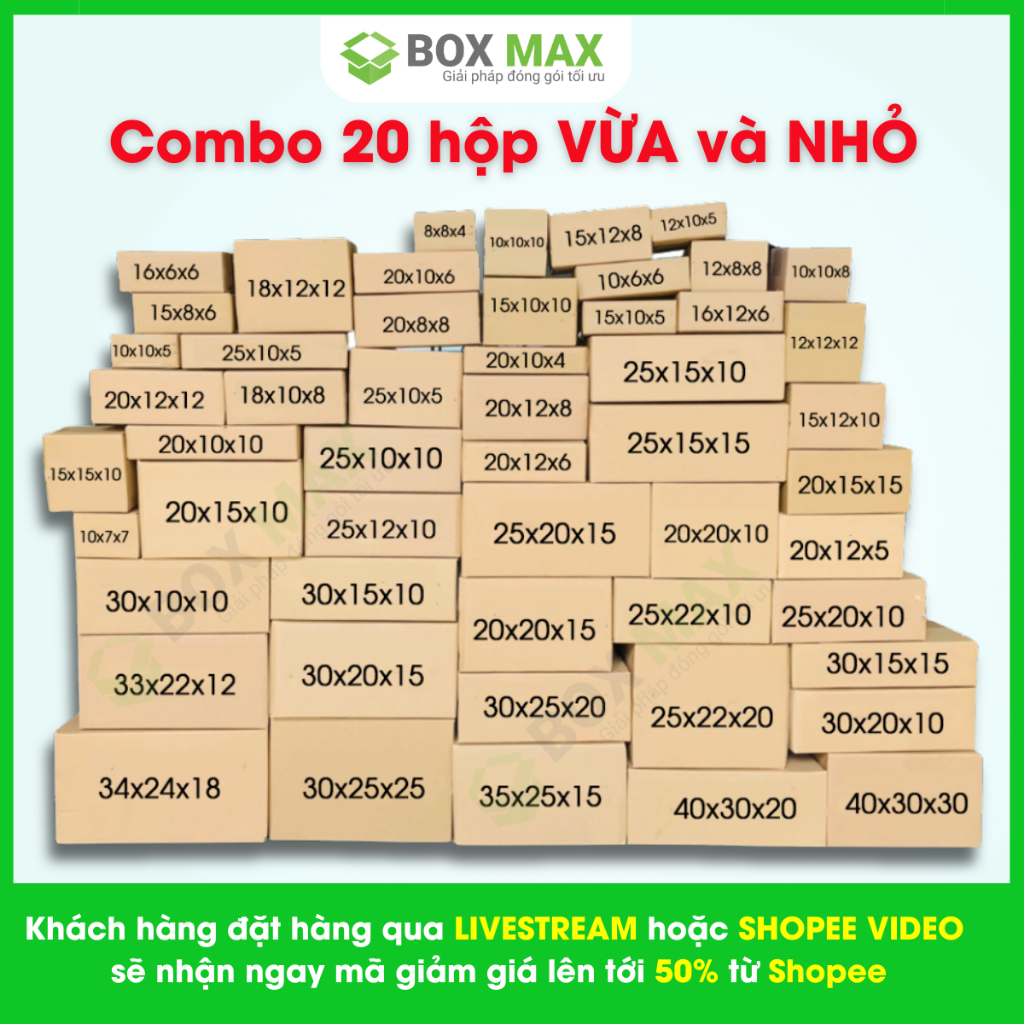 Combo 20 Hộp carton đóng hàng size VỪA và NHỎ, hộp giấy shipcod đóng gói hàng mỹ phẩm, phụ kiện ...