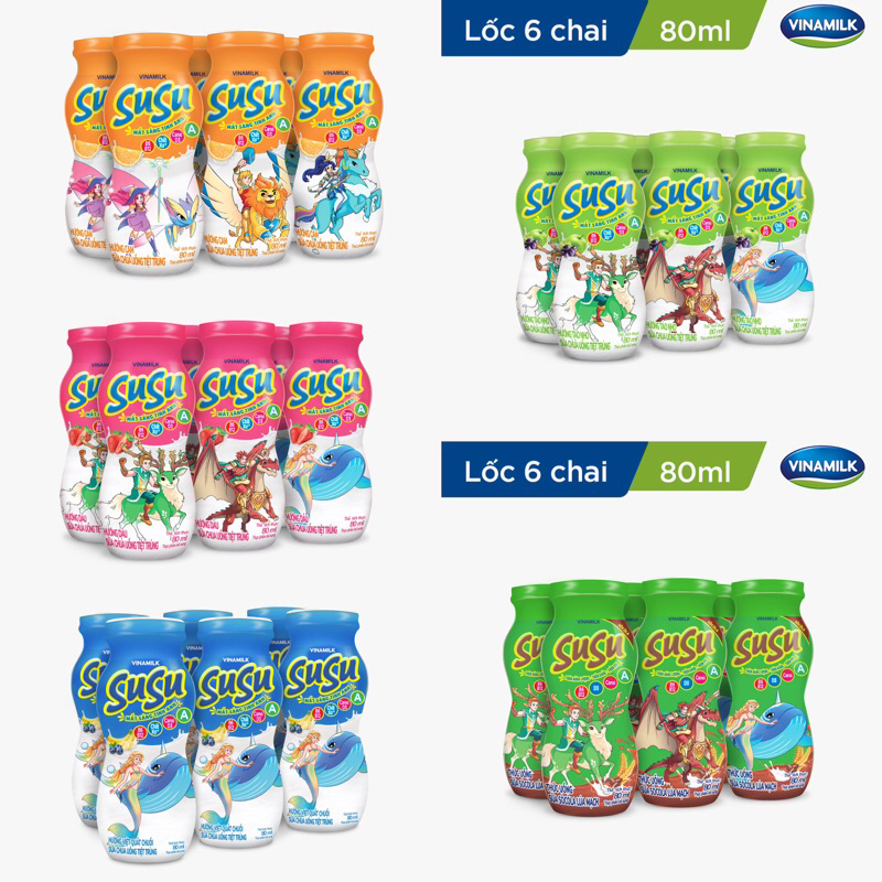 ĐỦ VỊ _ Lốc 6 Chai Sữa chua uống hương Cam/ Dâu/ Táo nho Vinamilk Susu ...