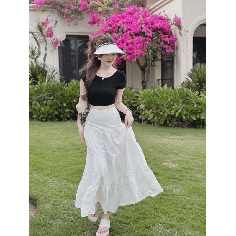 [DAISY CHIC] Set áo thun topcrop hở lưng phối váy dài midi đuôi cá, set ...