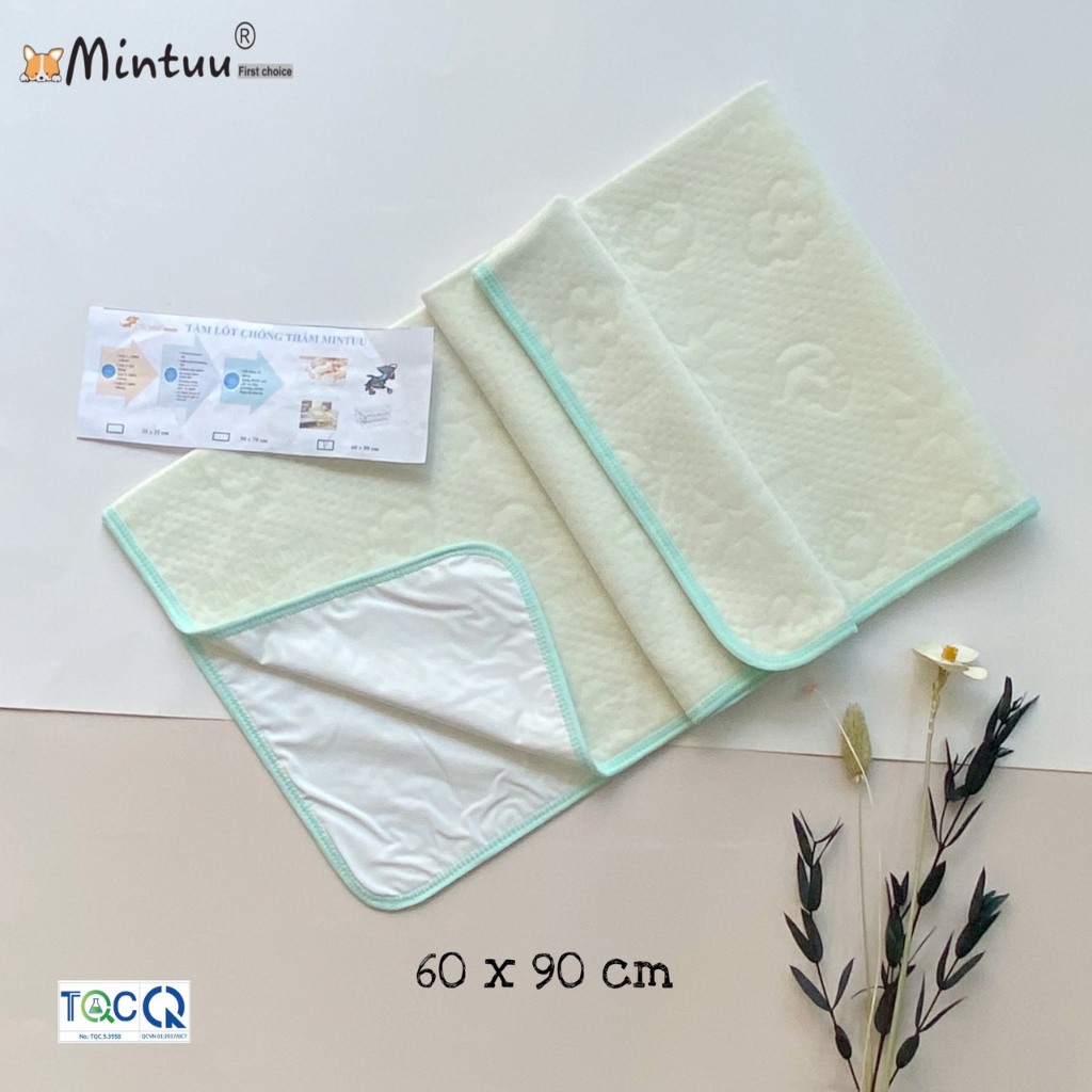 Tấm lót chống thấm cho bé sơ sinh hiệu Mintuu, vải 100% cotton trần ...