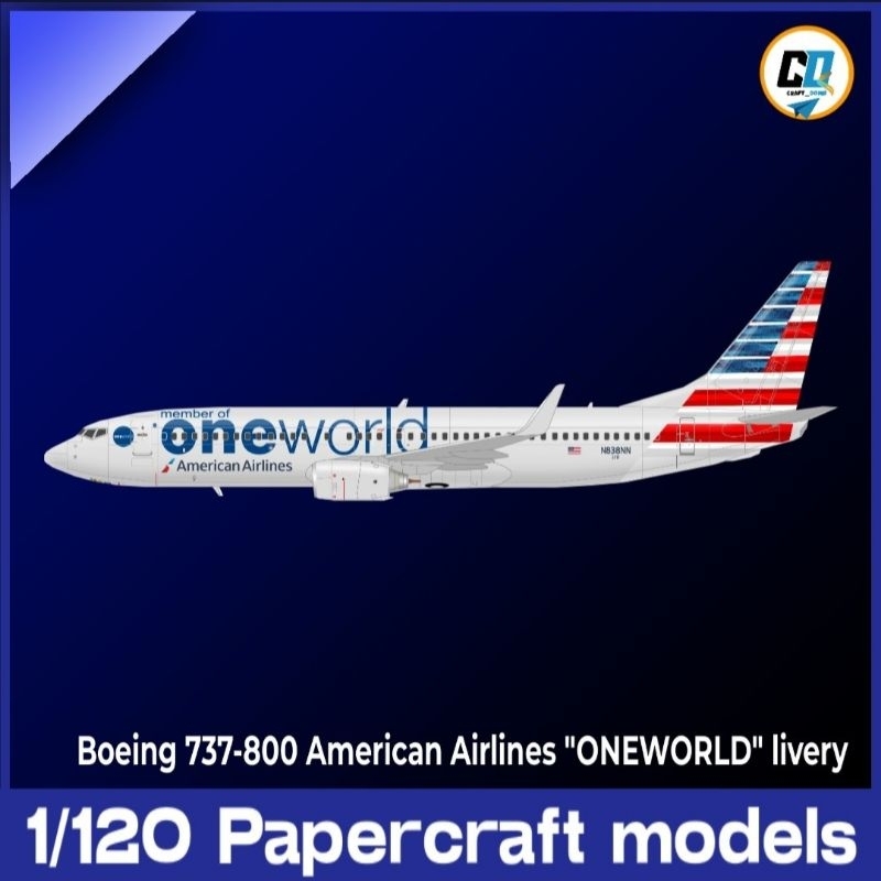 Mô hình giấy lắp ráp Boeing 737-800 American Airlines "ONEWORLD" livery ...