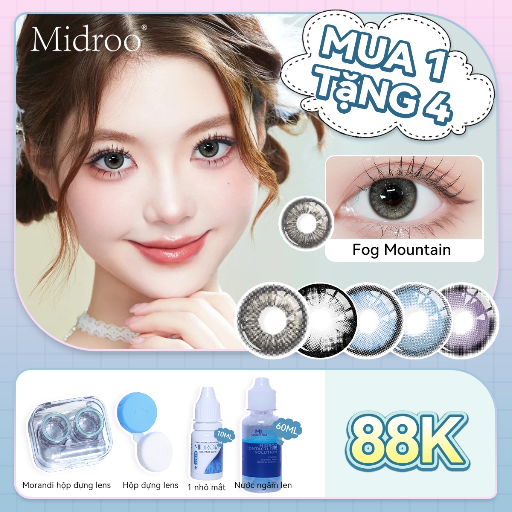 （Mua 1 tặng 4）1 Cặp Kính áp Tròng Lens Midroo 0 Độ 14,5mm Xám lens Xanh ...