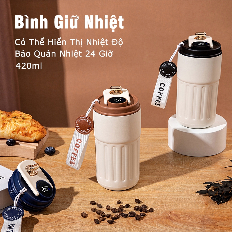 Bình Nước Giữ Nhiệt Lõi 450ml Inox 304 Màn Hình Led Hiển Thị Nhiệt Độ Giữ Nhiệt 6-8 Giờ,Vỏ Chống ...