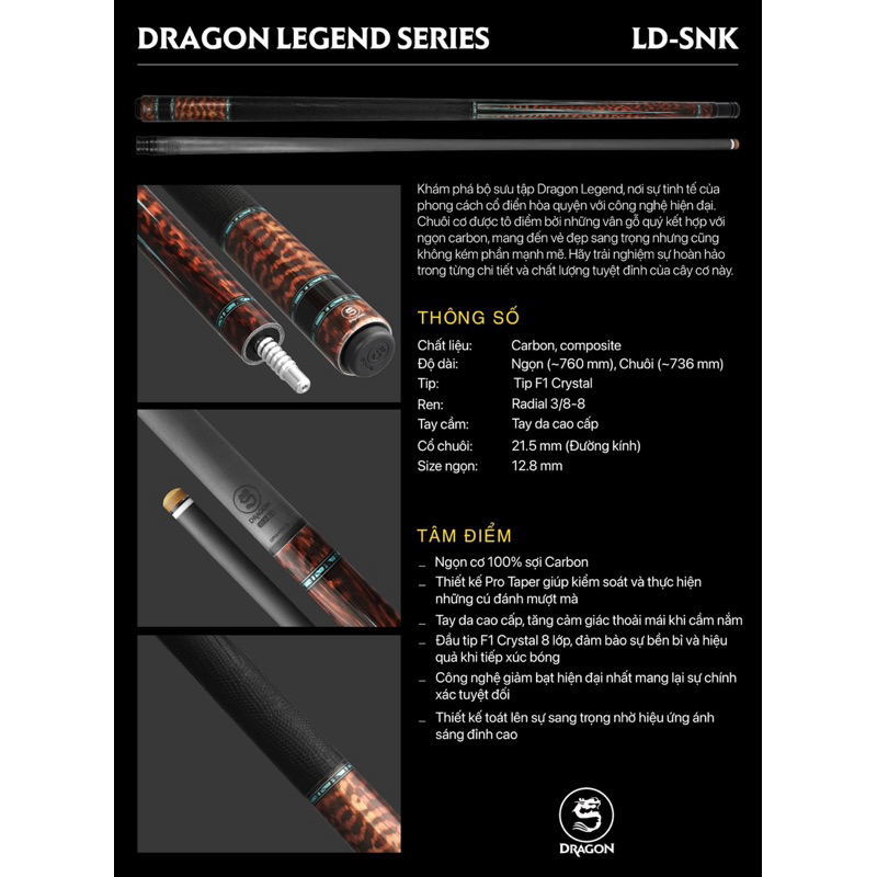 [carbon]Combo Cơ Bida Lỗ/Gậy Bida Lỗ/Pool Dragon Legend Ngọn Full ...