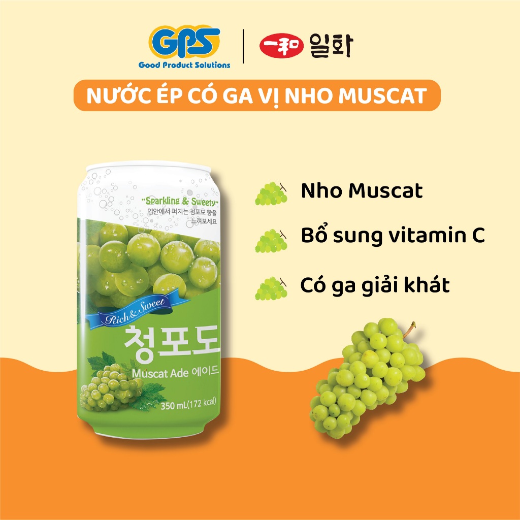 [ILHWA] NƯỚC GIẢI KHÁT CÓ GA NHO XANH MUSCAT ADE HÀN QUỐC 350ML ...