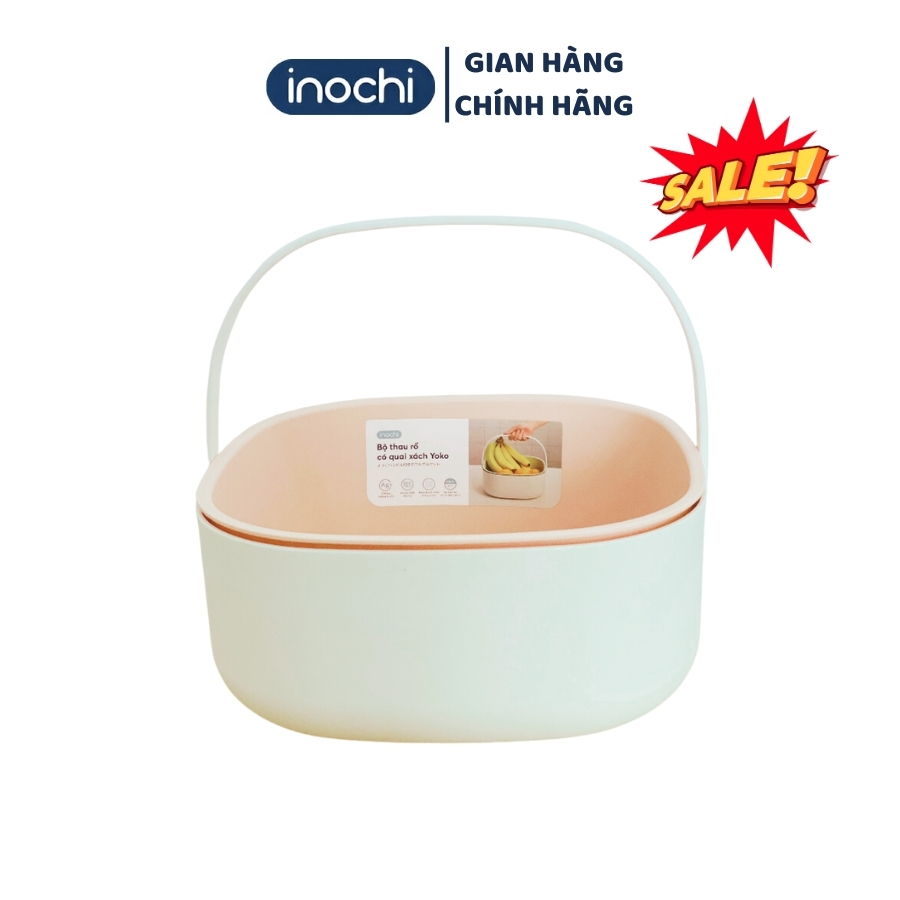 Bộ thau rổ nhựa có quai xách inochi Yoko chính hãng, rổ to kèm thau ...