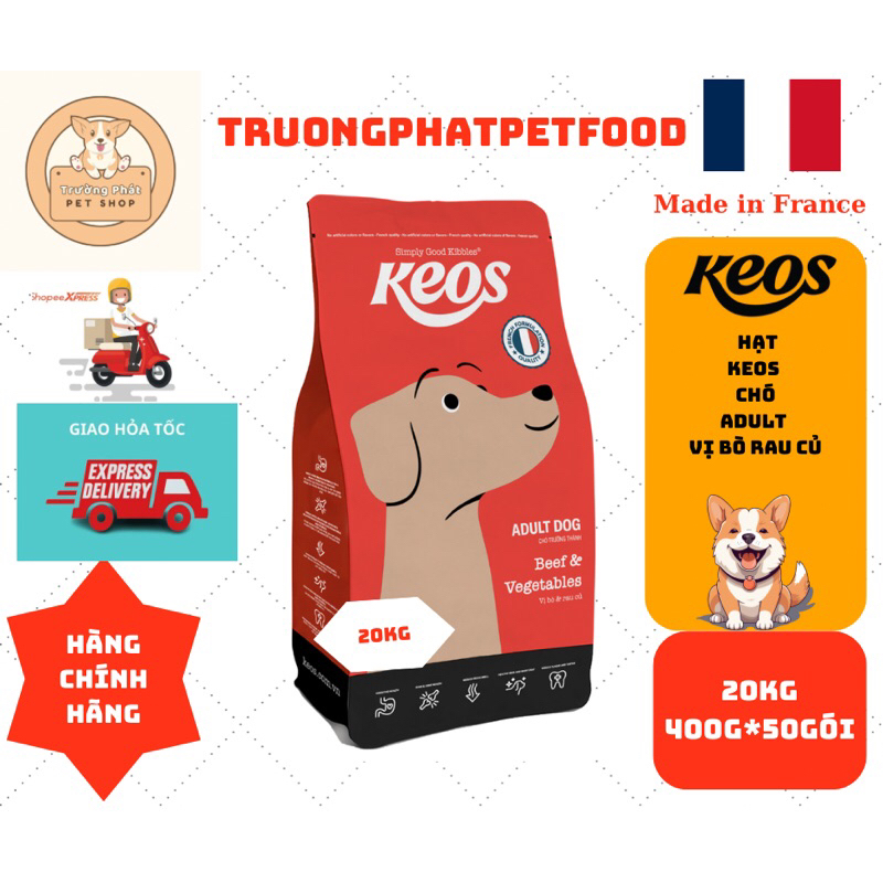 [keos 20kg Vị Bò Rau Củ] Thức Ăn Hạt Cho Chó Lớn Trên 12 Tháng Tuổi Keos Adult 20kg/50gói/400g ...