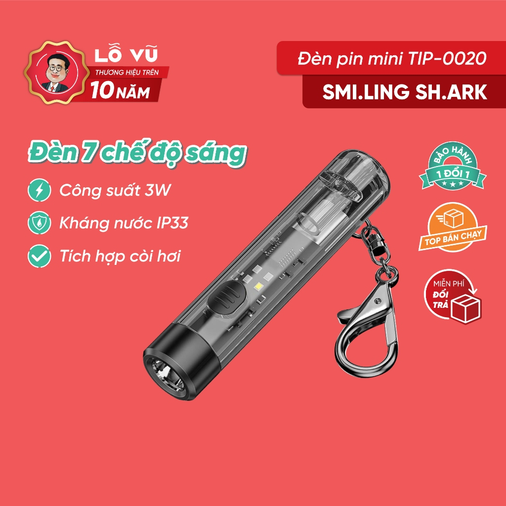 Đèn pin mini Smil.ing Sha.rk TIP-0020, Công Suất 3W, 7 Chế độ sáng ...