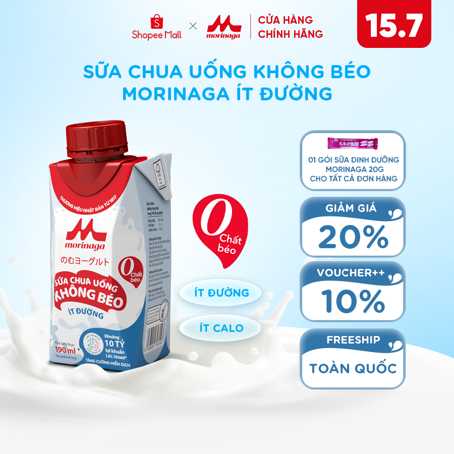 Sữa Chua Uống Không Béo Morinaga nguyên vị 190ml - Ít đường & calo, 10 ...