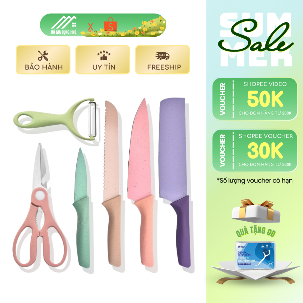 Bộ dao lúa mạch kháng khuẩn 6 món cao cấp, sét dao kéo nạo 6 chi tiết ...