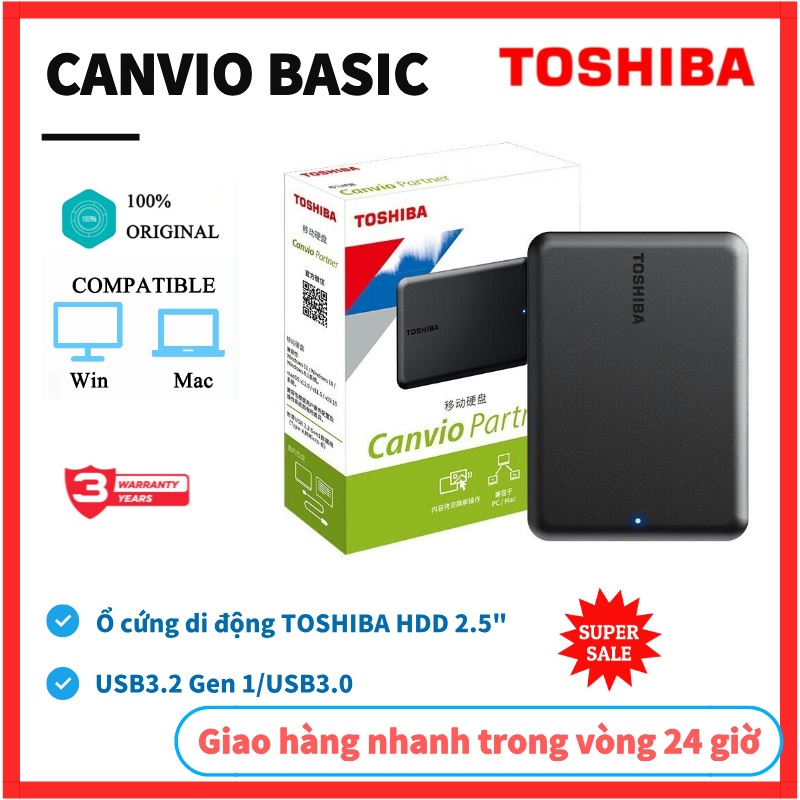Ổ cứng di động HDD Toshiba Canvio BASIC A5 2.5" USB3.0 1TB/2TB/4TB chính hãng bảo hành 3 năm ...