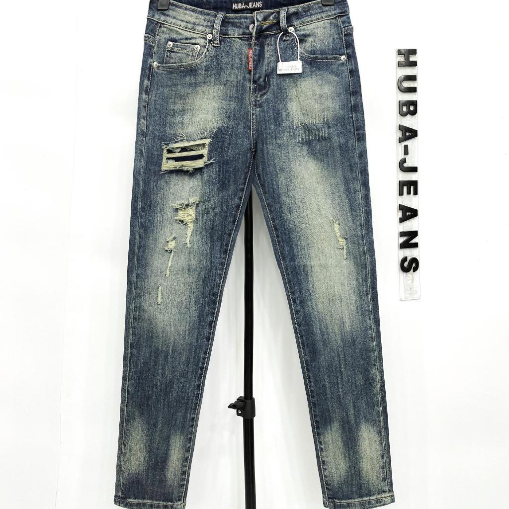 Quần Jean nam HUBA-JEANS dáng slim fit | rách gối, màu xanh hơi rêu ...