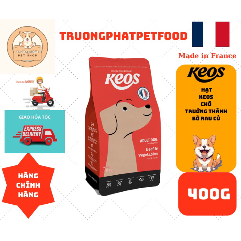[KEOs] - Thức ăn hạt cho chó lớn vị Bò & Rau 400g | Shopee Việt Nam