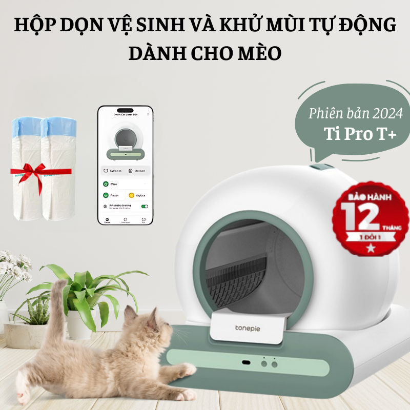Máy dọn phân tự động thông minh TiPro 2024 dành cho mèo, Hộp dọn vệ ...