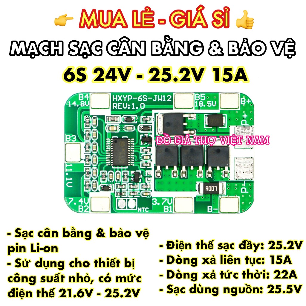 [ĐGTVN] Mạch sạc và bảo vệ pin Li-on 6S 24V 25.2V - 15A (Li-on ...
