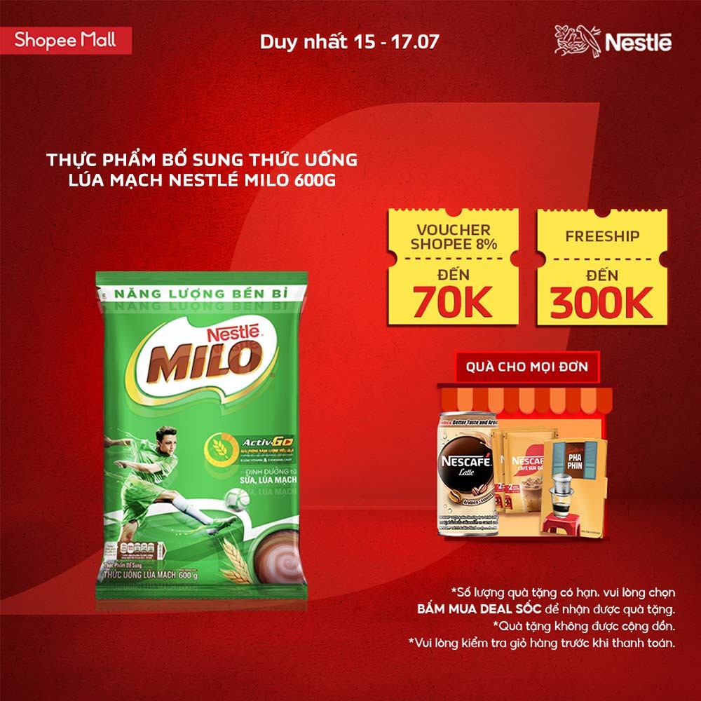 Thực phẩm bổ sung thức uống lúa mạch Nestlé Milo 600g | Shopee Việt Nam