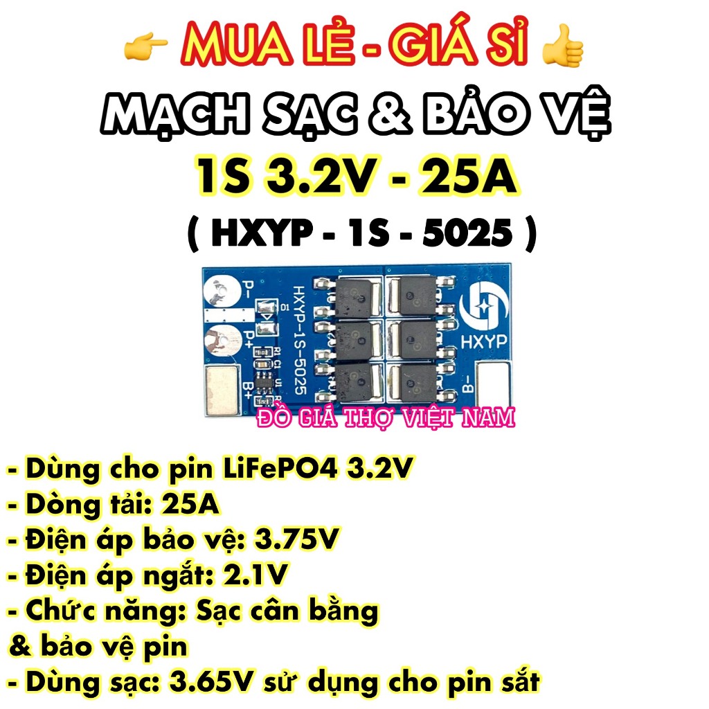 [ĐGTVN] Mạch bảo vệ pin LiFePO4 1S 3.2V - 25A (HXYP-1S-5025) | Shopee Việt Nam