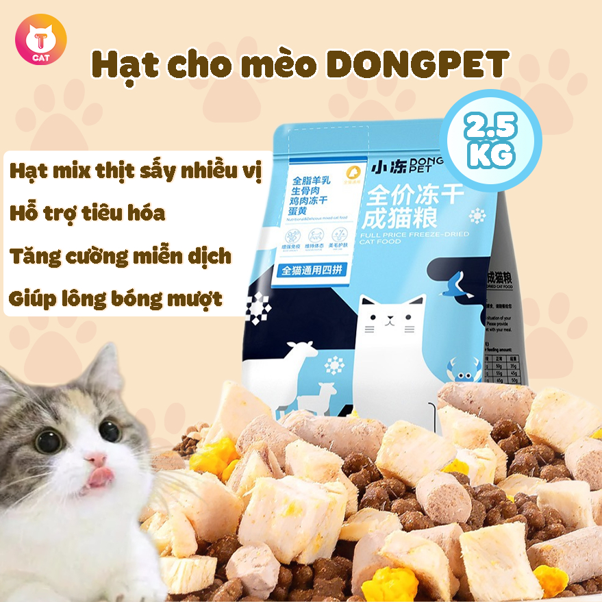 Hạt cho mèo mix thịt sấy khô DONGPET cao cấp chuyên dành cho mèo kén ăn ...