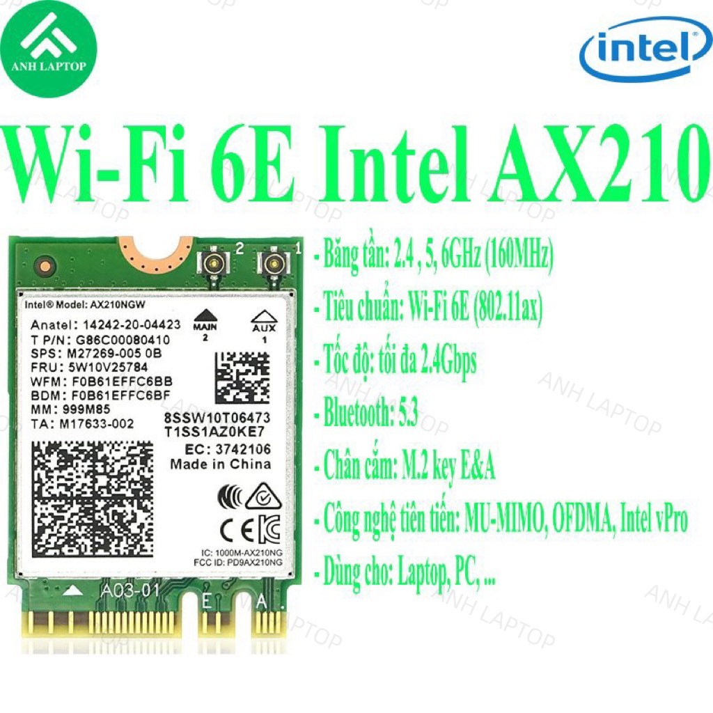 Card wifi intel AX210 lắp cho laptop, pc,... 3 băng tần, tốc độ 2.4Gbps, bluetooth 5.3 | Shopee ...
