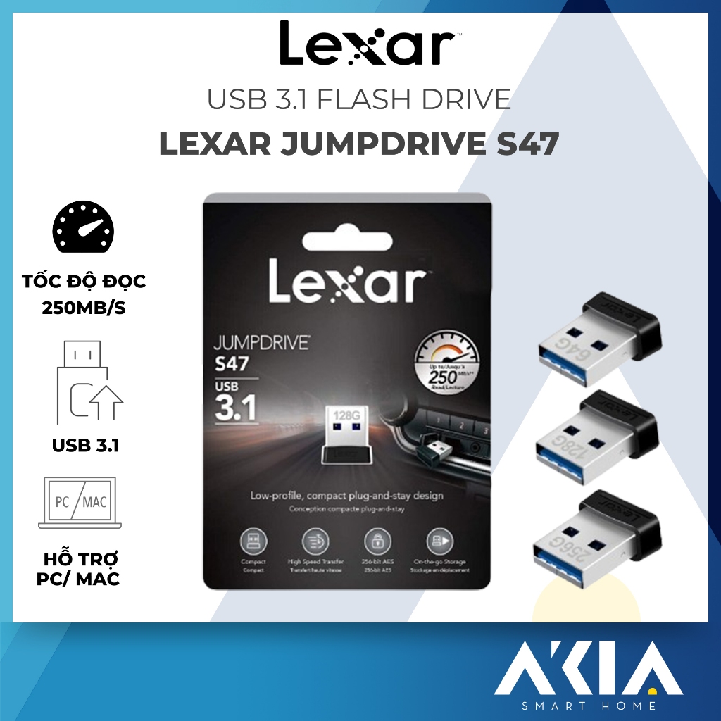 USB 3.1 64GB/ 128GB/ 256GB Lexar JumpDrive S47, tốc độ đọc 250MB/s ...