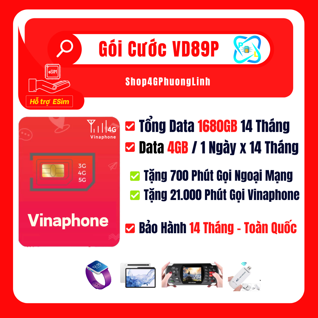 Sim 4G Vinaphone VD89P Miễn Phí Data 4GB 1 Ngày Tốc Độ Cao Và Cuộc Gọi 14 Tháng | Shopee Việt Nam