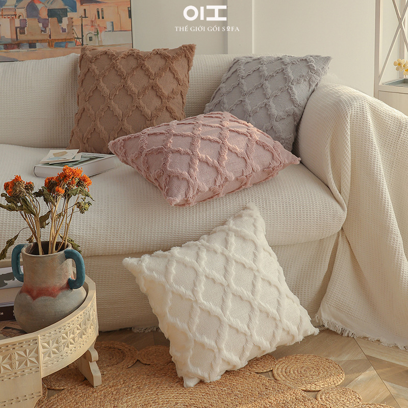 Gối tựa sofa gối sofa gối vuông size 50x50 gối nhung lông cao cấp sang ...