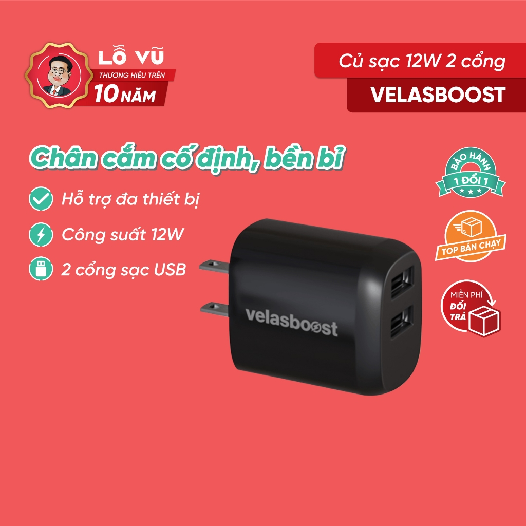 Củ Sạc Velasboost Công Suất 12W 2 Cổng Sạc Song Song, Hỗ Trợ Đa Thiết ...