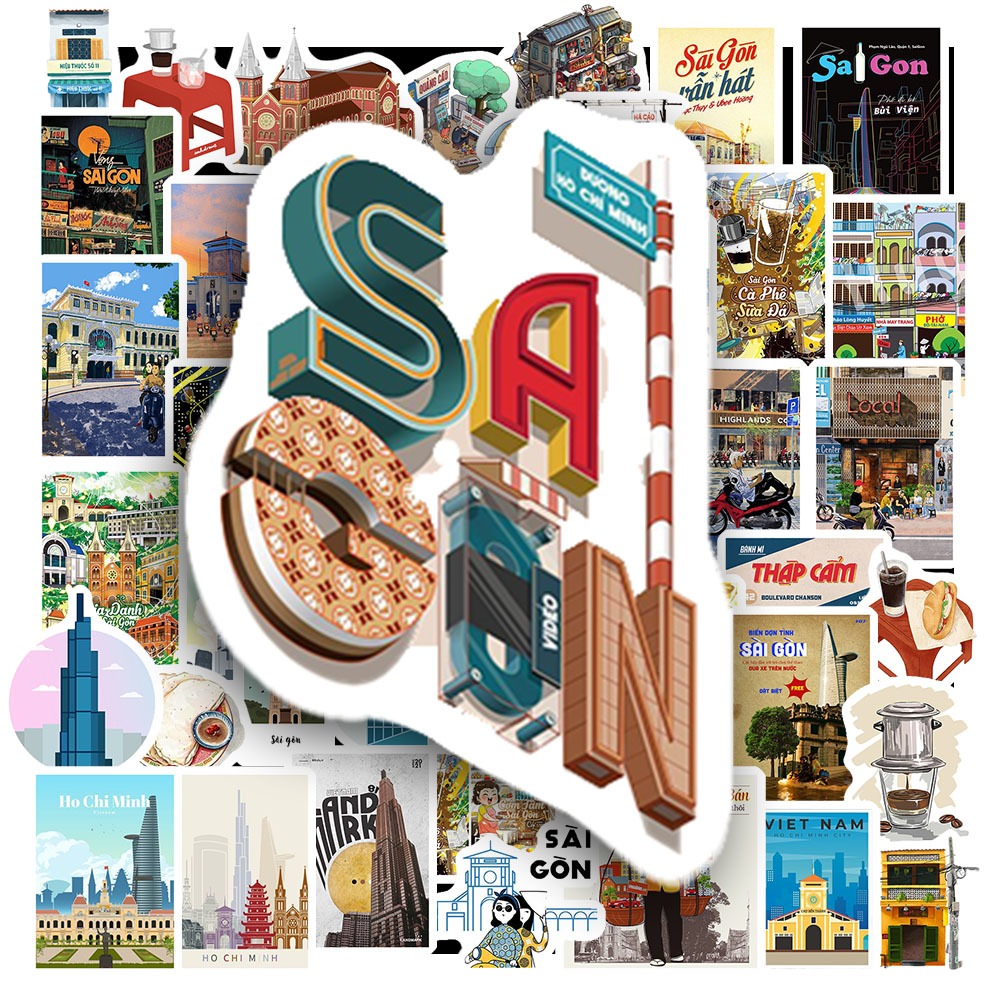 50 STICKER SÀI GÒN DÁN TRANG TRÍ ĐT LAPTOP VALI TƯỜNG TỦ KỆ MŨ BẢO HIỂM ...