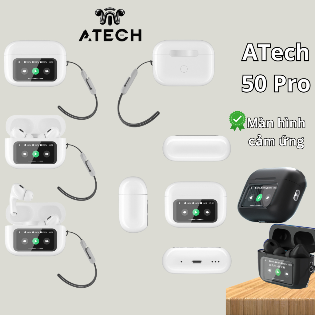 Tai nghe ATech 50 pro ANC/ENC giảm tiếng ồn - Màn hình cảm ứng - Micro tích hợp - Bluetooth ...
