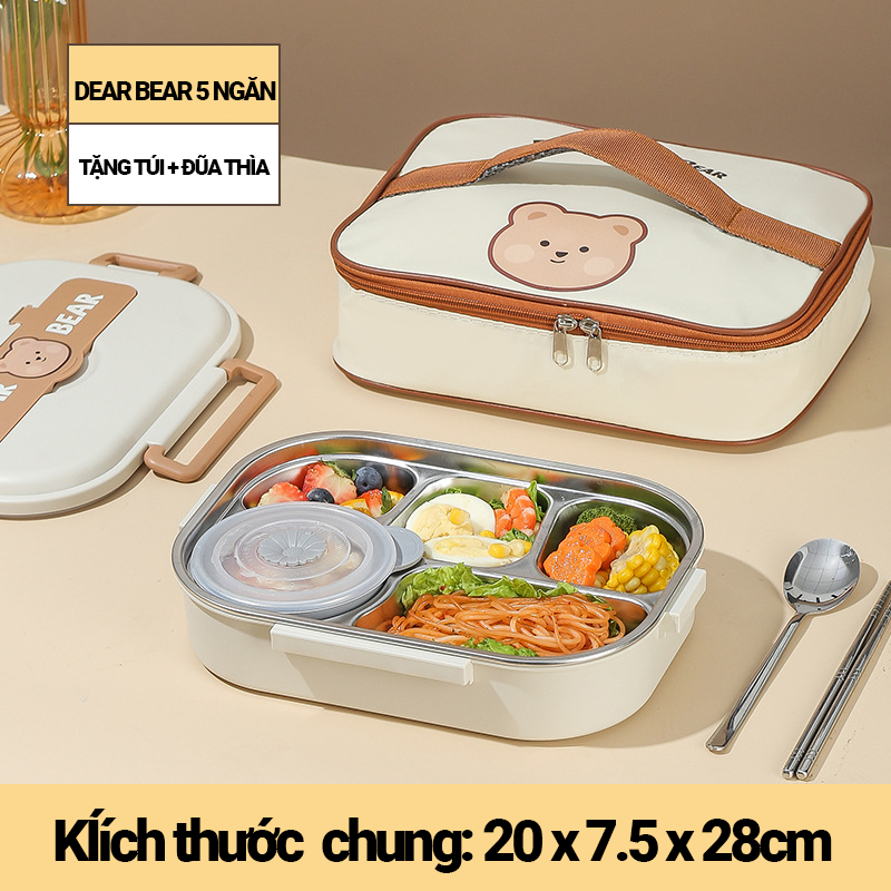 Hộp Đựng Cơm Giữ Nhiệt Dear Bear INOX 304 - Tặng Túi Giữ nhiệt + Bộ dụng cụ ăn | Shopee Việt Nam