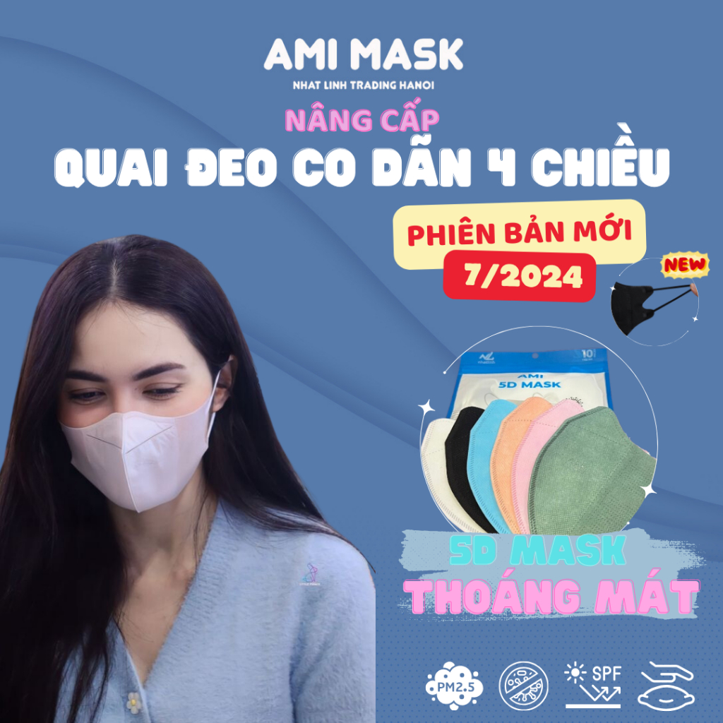 [ 11.11 DEAL XỊN] Thùng 500 chiếc khẩu trang 5D AMI Mask 3 lớp màu ...