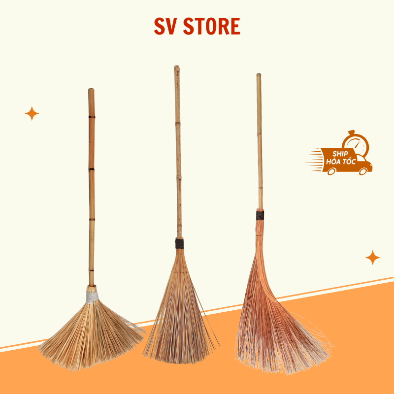 Chổi cọng dừa cao cấp, chổi tre chổi quét sân vườn, quét nhà có cán cầm ...
