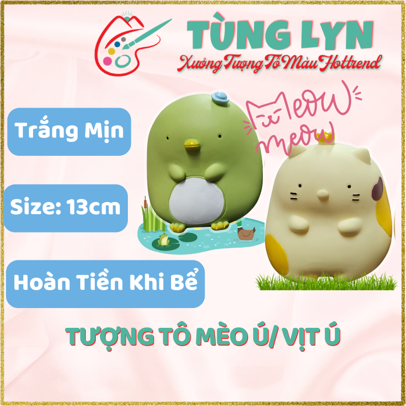 Tô Tượng Thạch Cao Mèo, Vịt Size Trung Cao 13cm, Tặng Kèm Màu Và Cọ ...