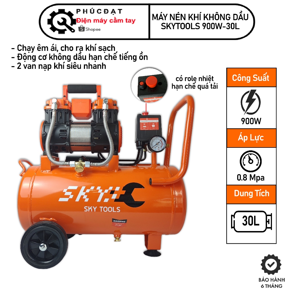 Máy nén khí không dầu SKYTOOLS Bình 30L- Công Suất 900W, Máy nén khí GT90030L SKY, máy nén không ...